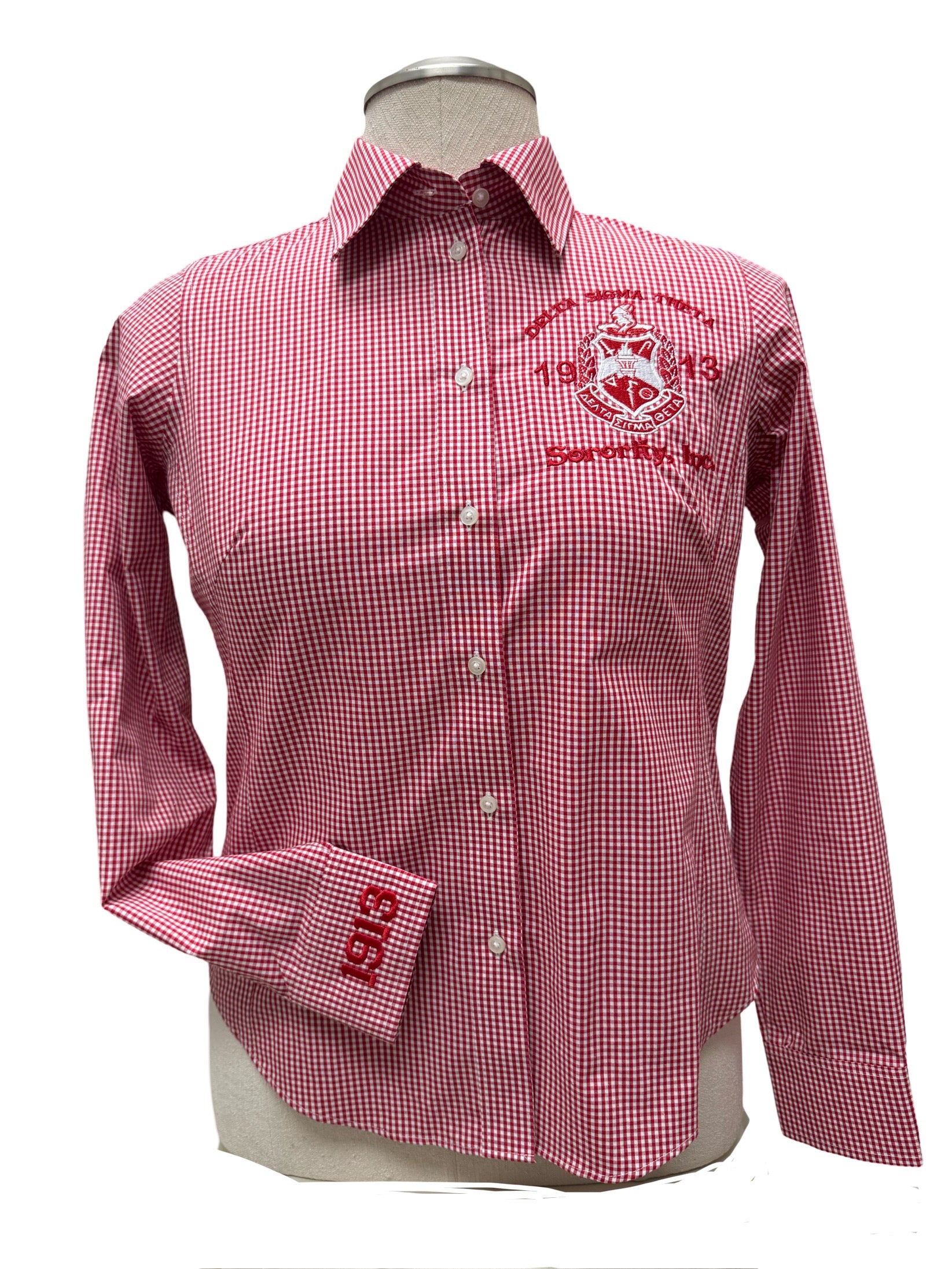 Delta Shield Embroidered Gingham Blouse – Heritage Treasures Inc
